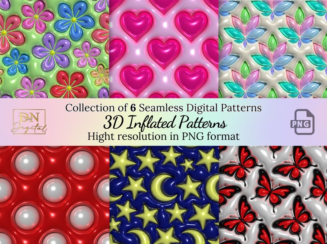 3D Inflated Seamless Patterns Collection Bubble Puffy Digital Wrap ...