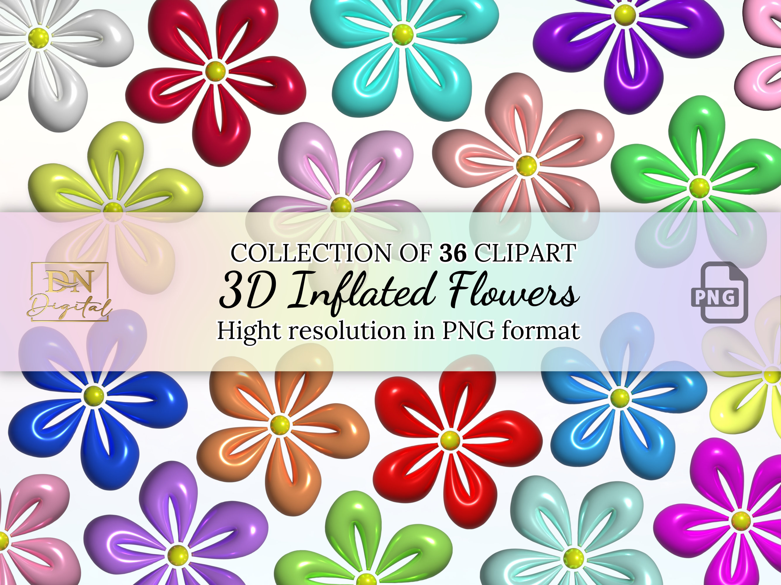 36 Inflated Flowers Clipart Collection • Inflated Flowers in Glossy and ...