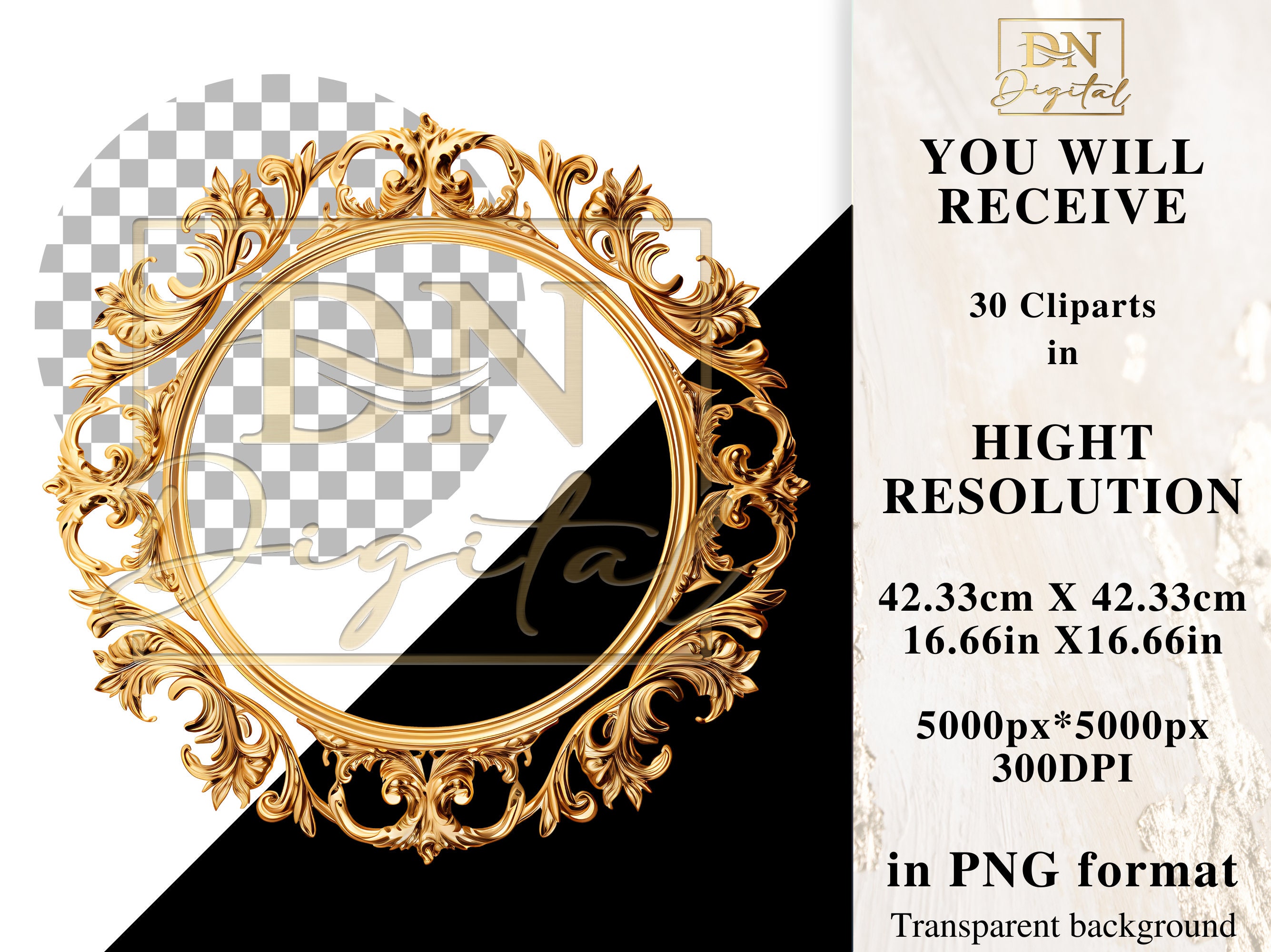 Antique Round Gold Frames Clipart Collection With Free - Etsy Canada
