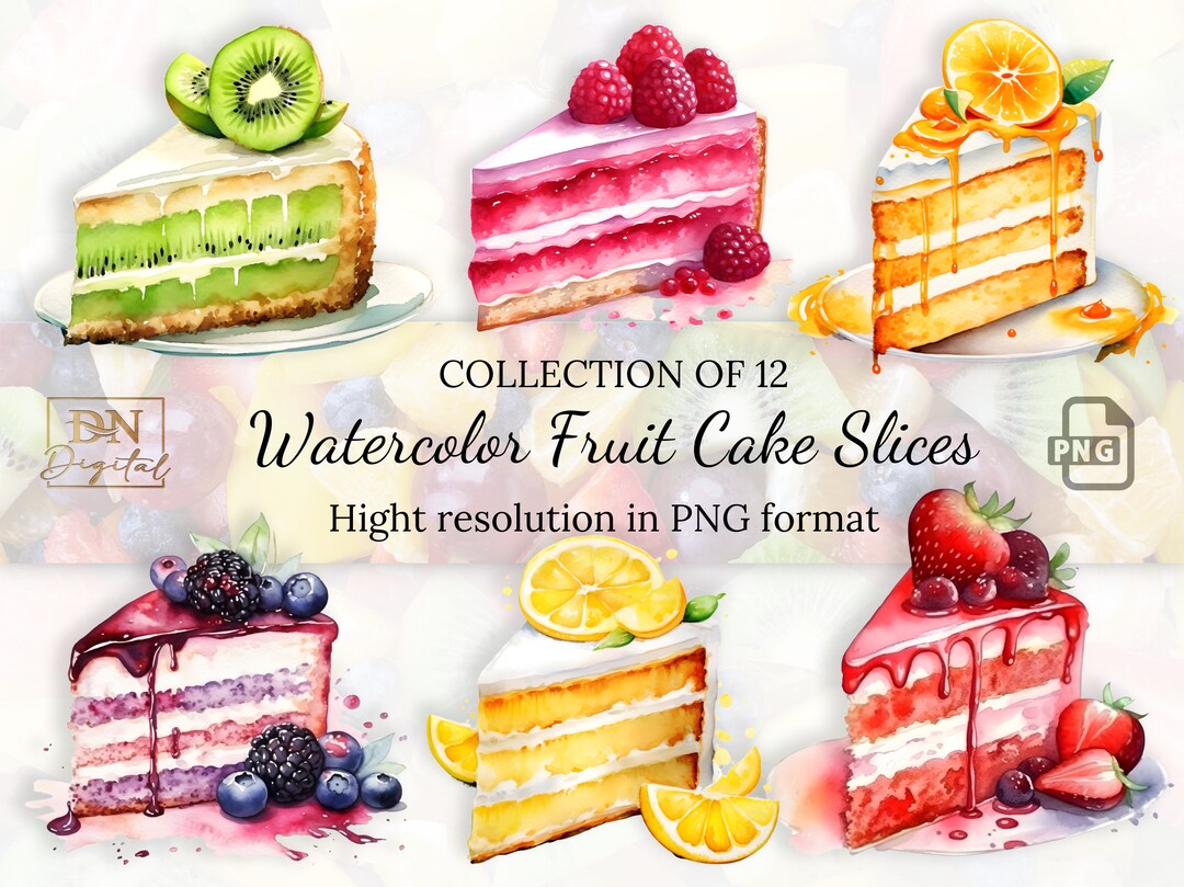 Watercolor Fruit Cake Slice Clipart Collection With Free Commercial ...