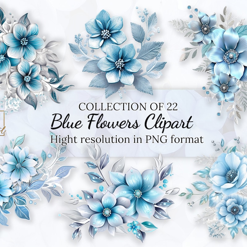 Blue Flower Clipart - Etsy