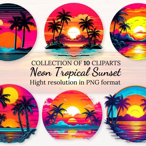 10 Neon Tropical Sunset Clipart Collection With Free Commercial License ...