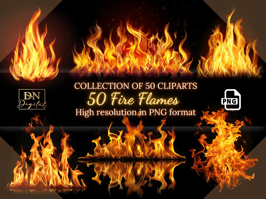 50 Fire Flames Overlays/clipart Collection Vibrant Fire Flames for ...