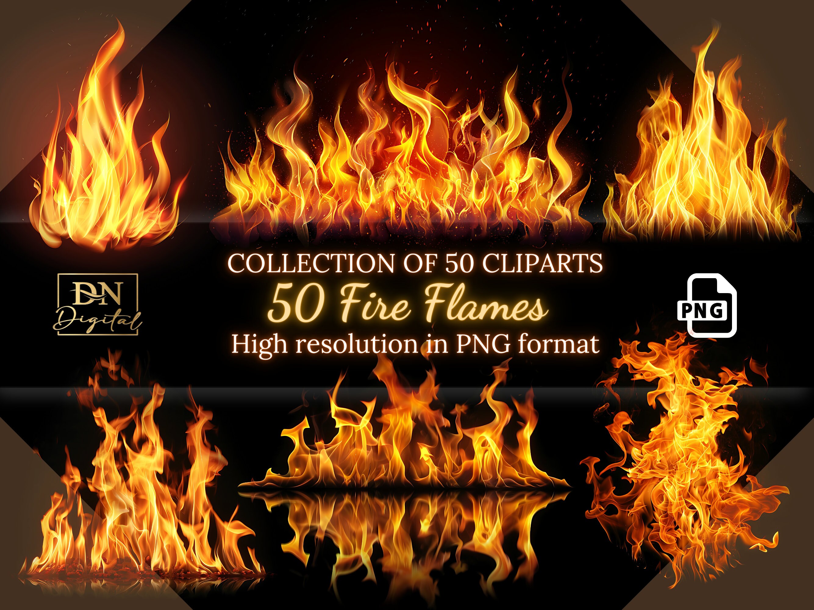 Flames Clip Art Digital Fire Flame Clip Art Overlays in Png Format ...