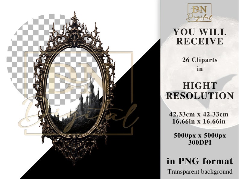 Gothic Oval Portrait Frames Clipart Collection With (Instant Download ...