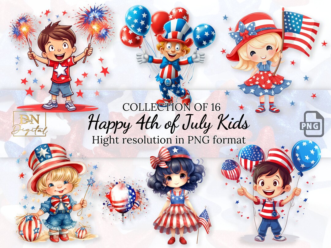 16 Happy 4th of July Kids Clipart Collection With Free Commercial ...