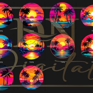 10 Neon Tropical Sunset Clipart Collection With Free Commercial License ...