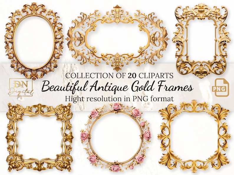 20 Beautiful Antique Gold Frames Clipart Collection With Free - Etsy