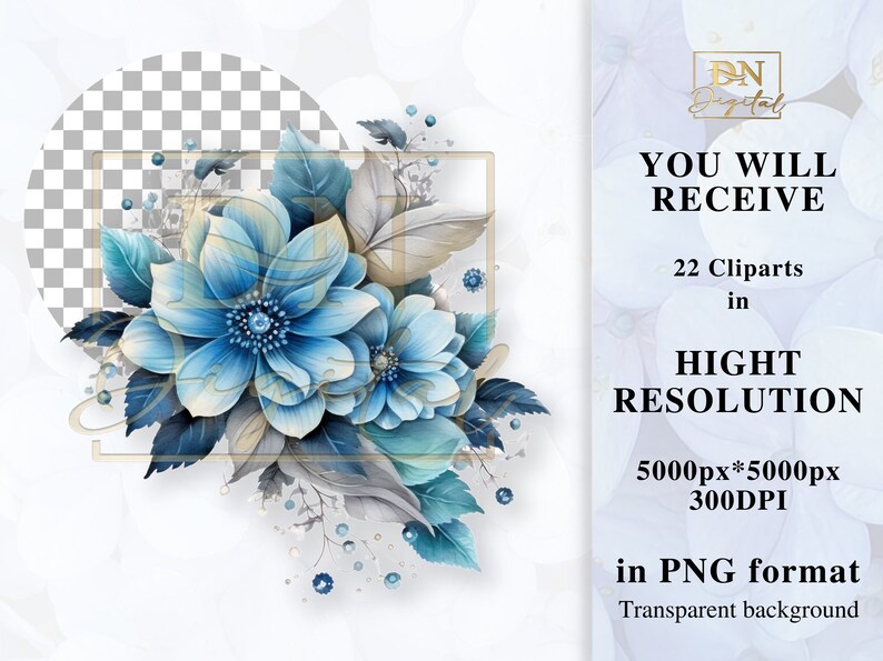 22 Light Blue Flowers Clipart Mega Collection With Free - Etsy