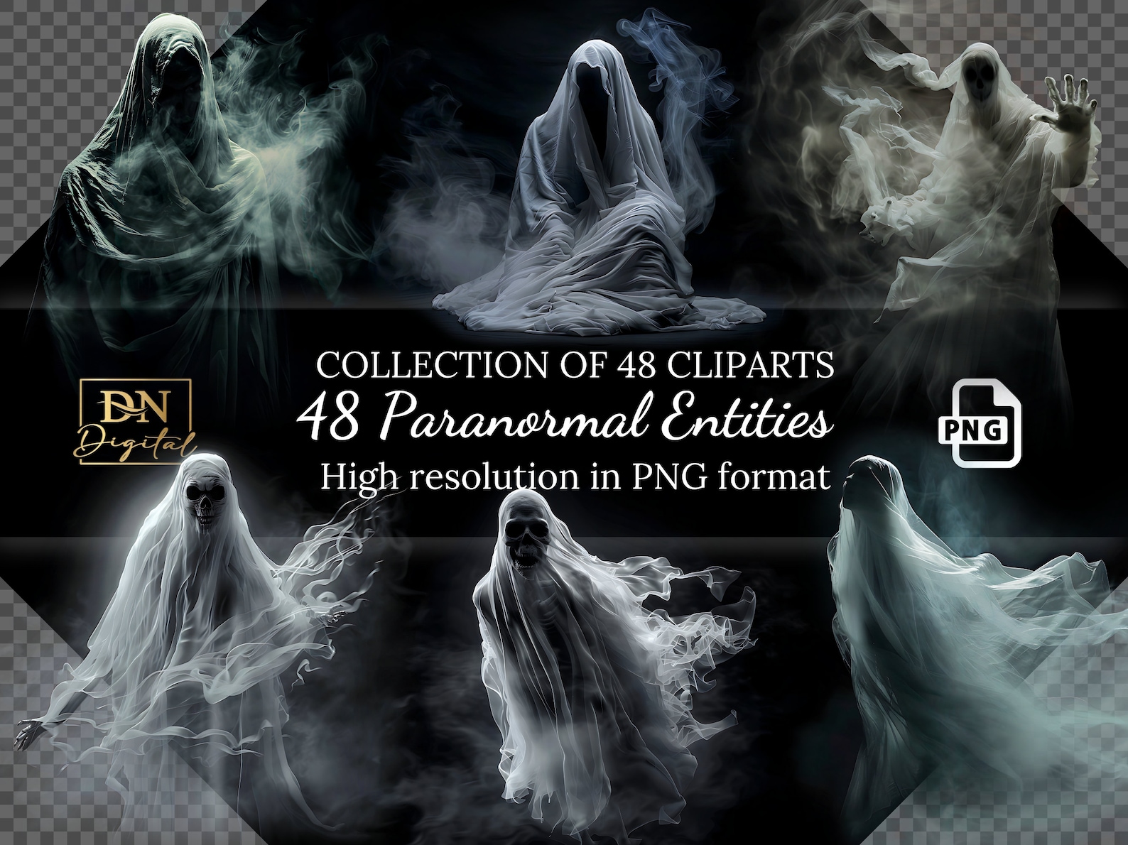 48 Paranormal Entities Overlays Clipart Collection • Spooky Graphics ...