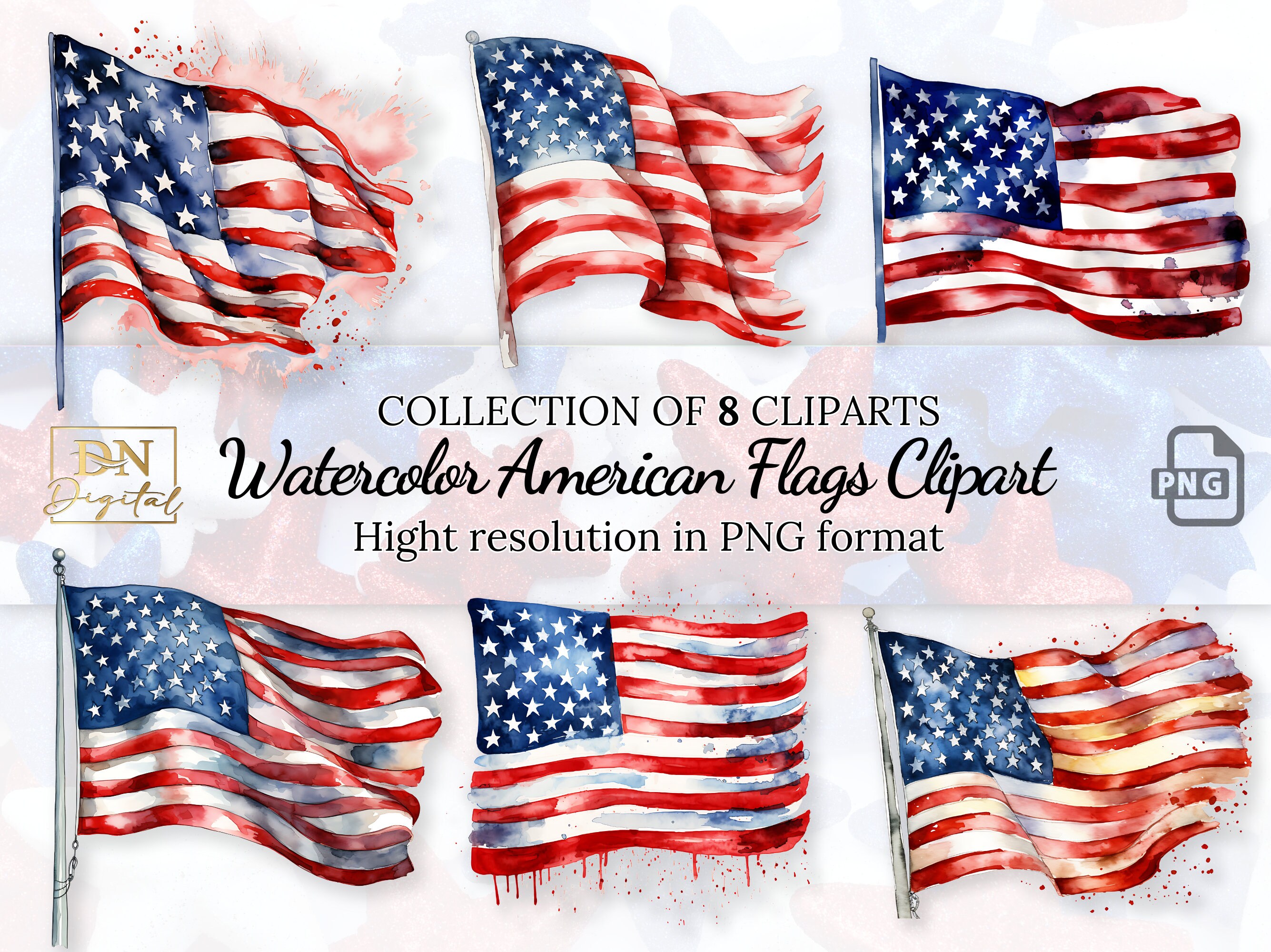 Watercolor American Flag Clipart Collection With Free Commercial ...