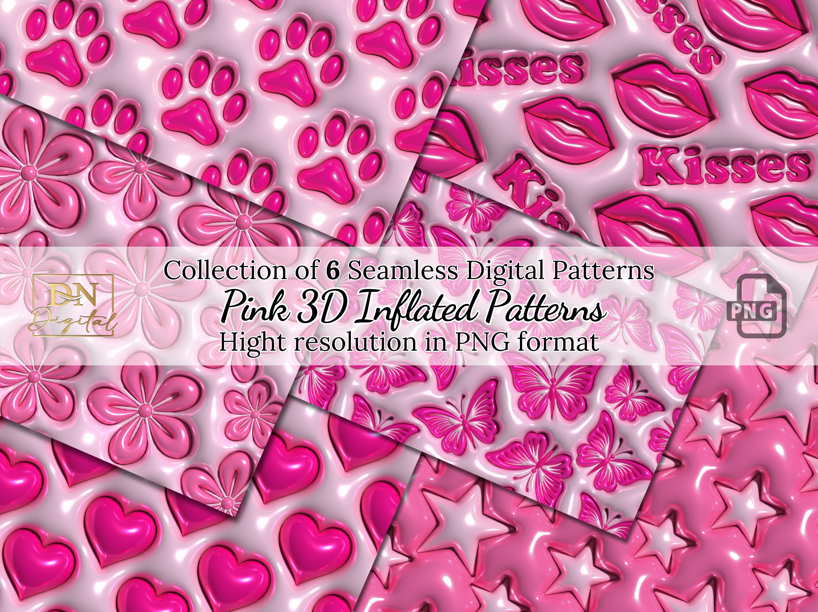 Pink 3D Inflated Seamless Patterns Collection Bubble Puffy - Etsy