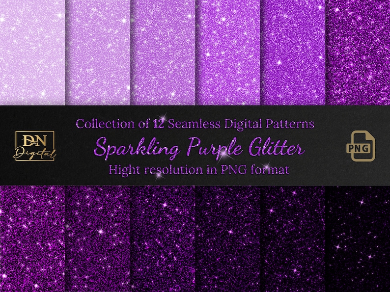 Sparkling Purple Glitter Seamless Digital Patterns Collection Seamless ...