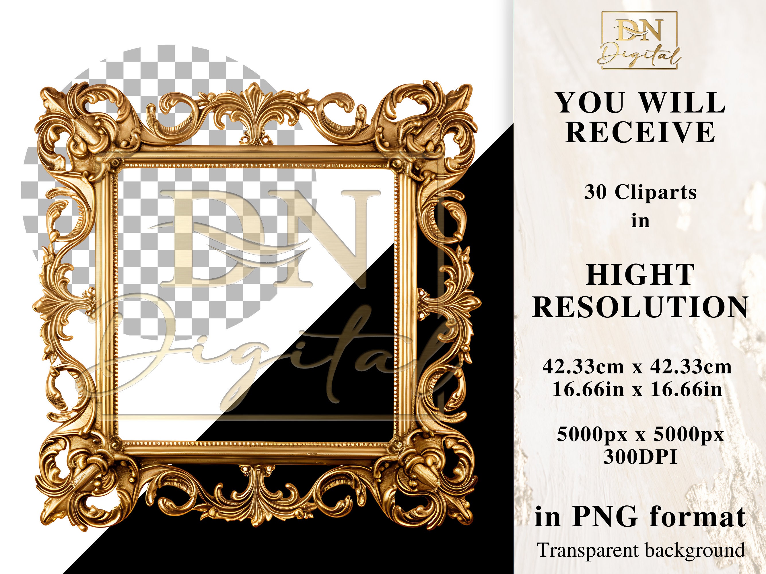 Antique Square Gold Frames Clipart Collection With Free - Etsy