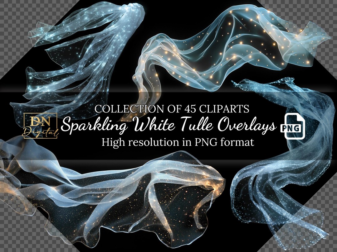 45 Sparkling White Tulle Overlays • Translucent Flying Veil PNG ...
