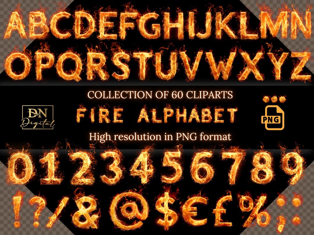 60 Fire Alphabet Overlays/clipart Collection • Realistic Fire Letters ...
