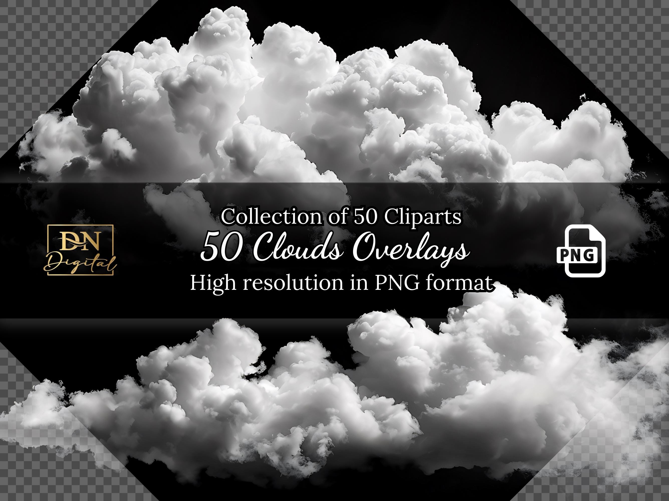 50 Clouds Overlays Clipart Collection • High-resolution Transparent ...