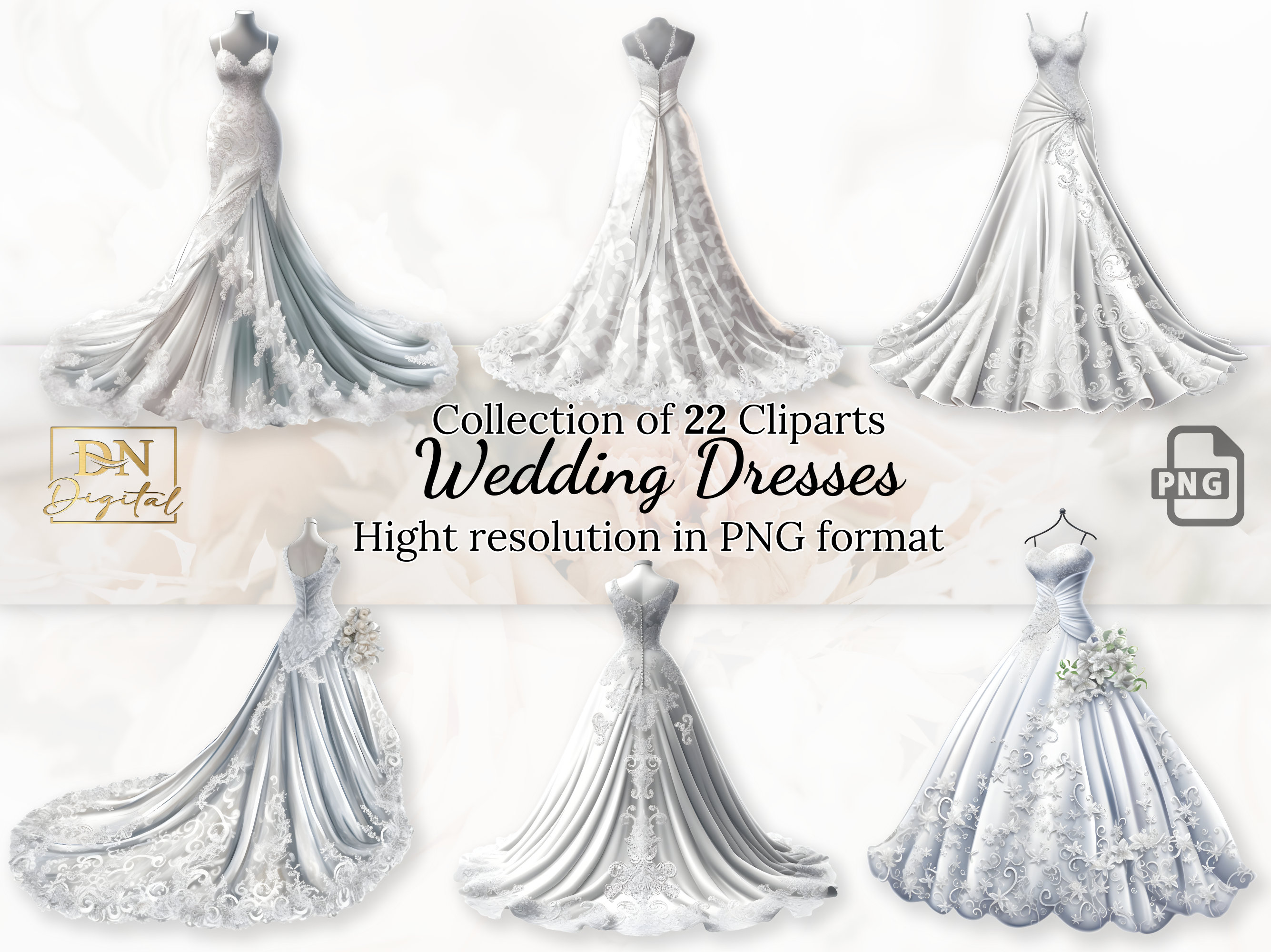 22 Wedding Dresses Clipart Collection With Free Commercial - Etsy