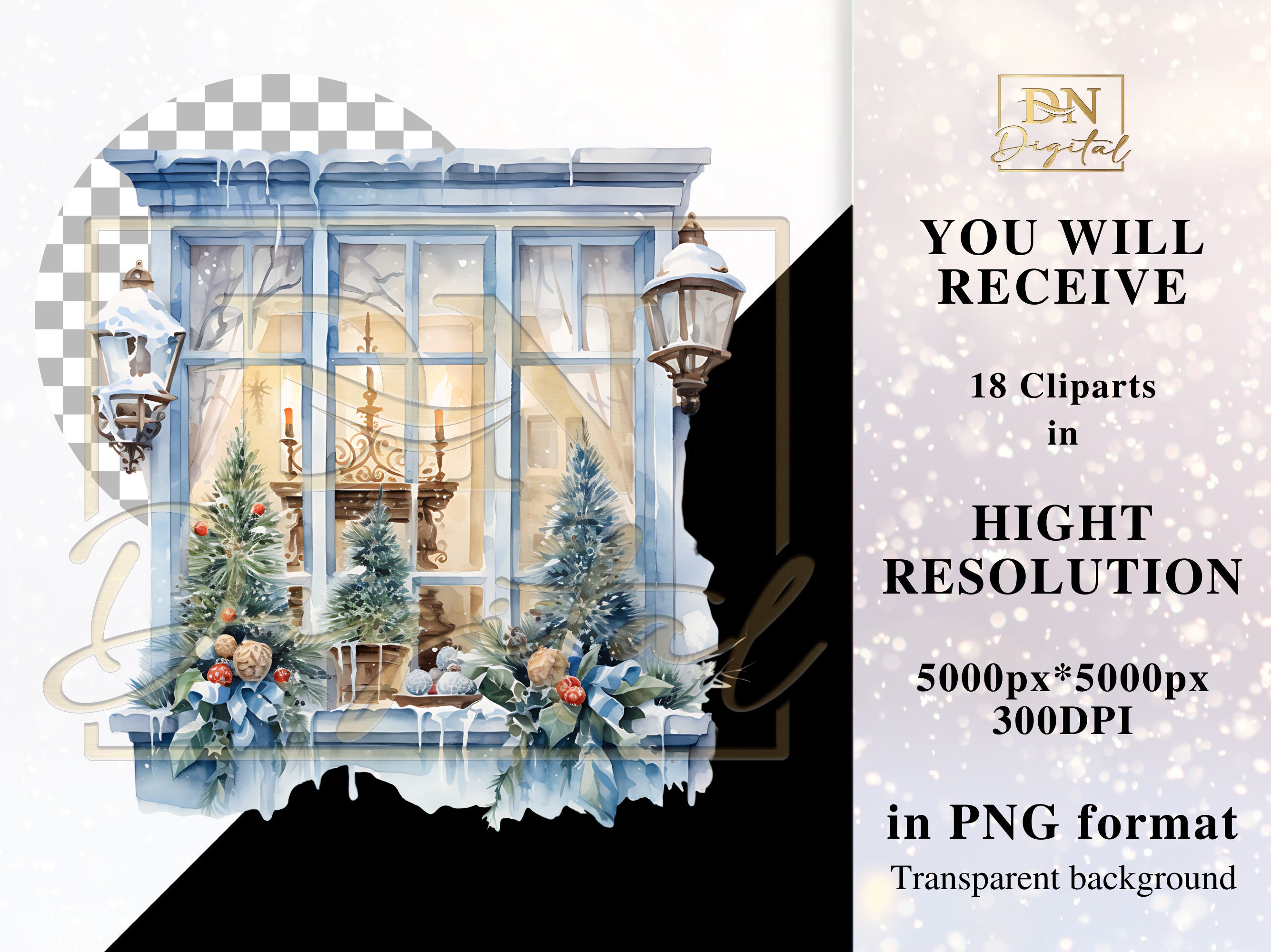 18 Watercolor Christmas Window Clipart Collection for Festive Delights ...