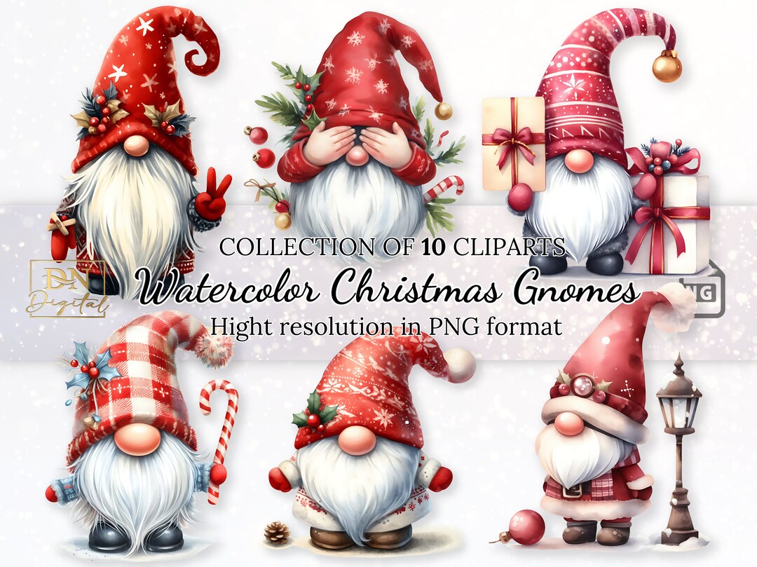 Watercolor Christmas Gnomes Clipart Collection • Winter Card Making Set ...