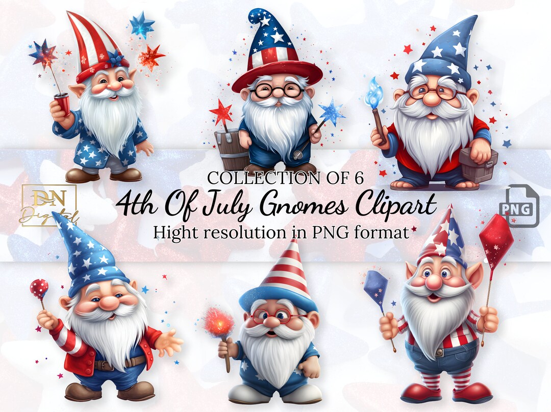 4th of July Gnomes Clipart Collection With Free Commercial License ...