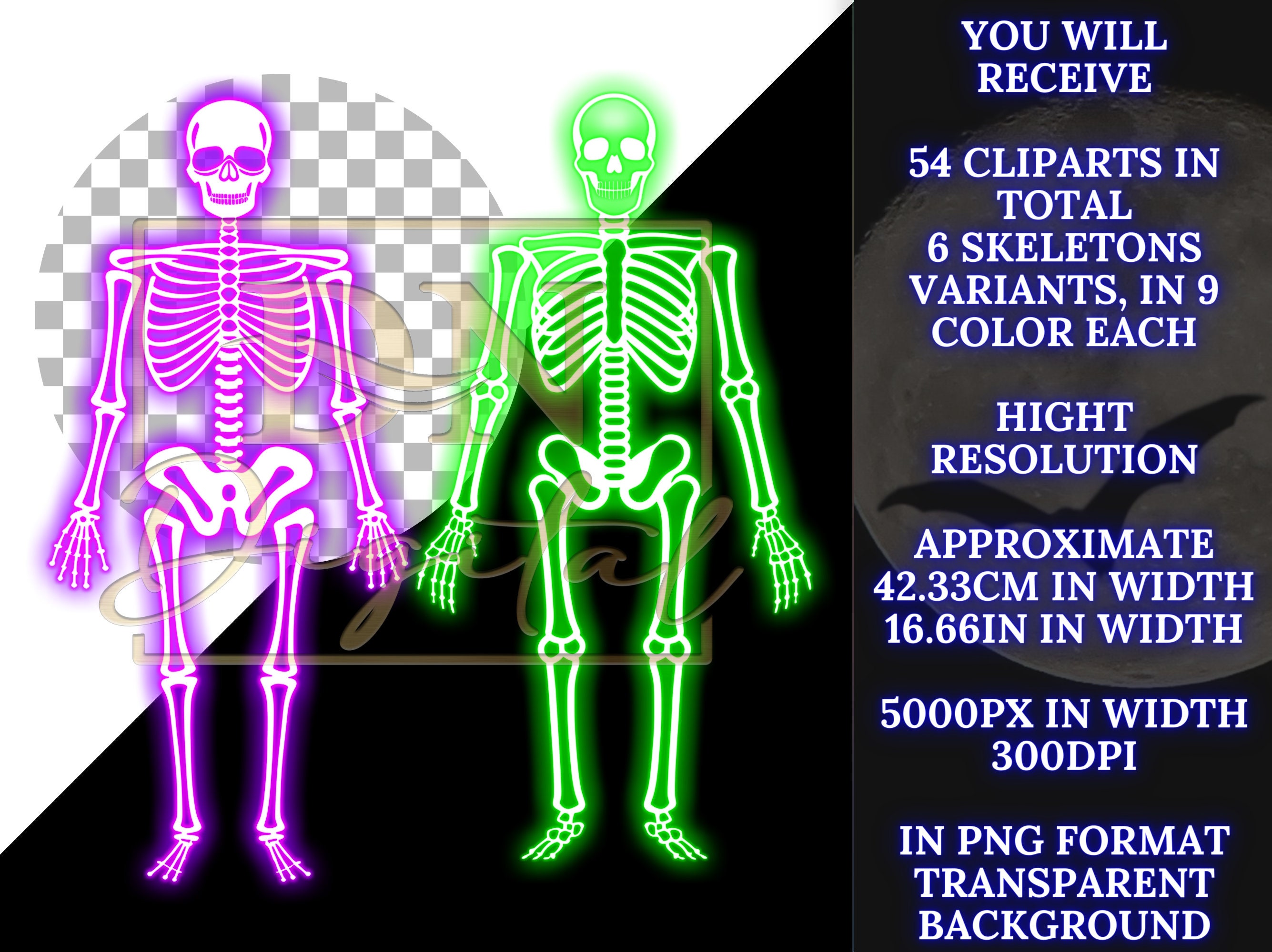 54 Glowing Skeletons Clipart Collection Neon Glow Skeletons - Etsy