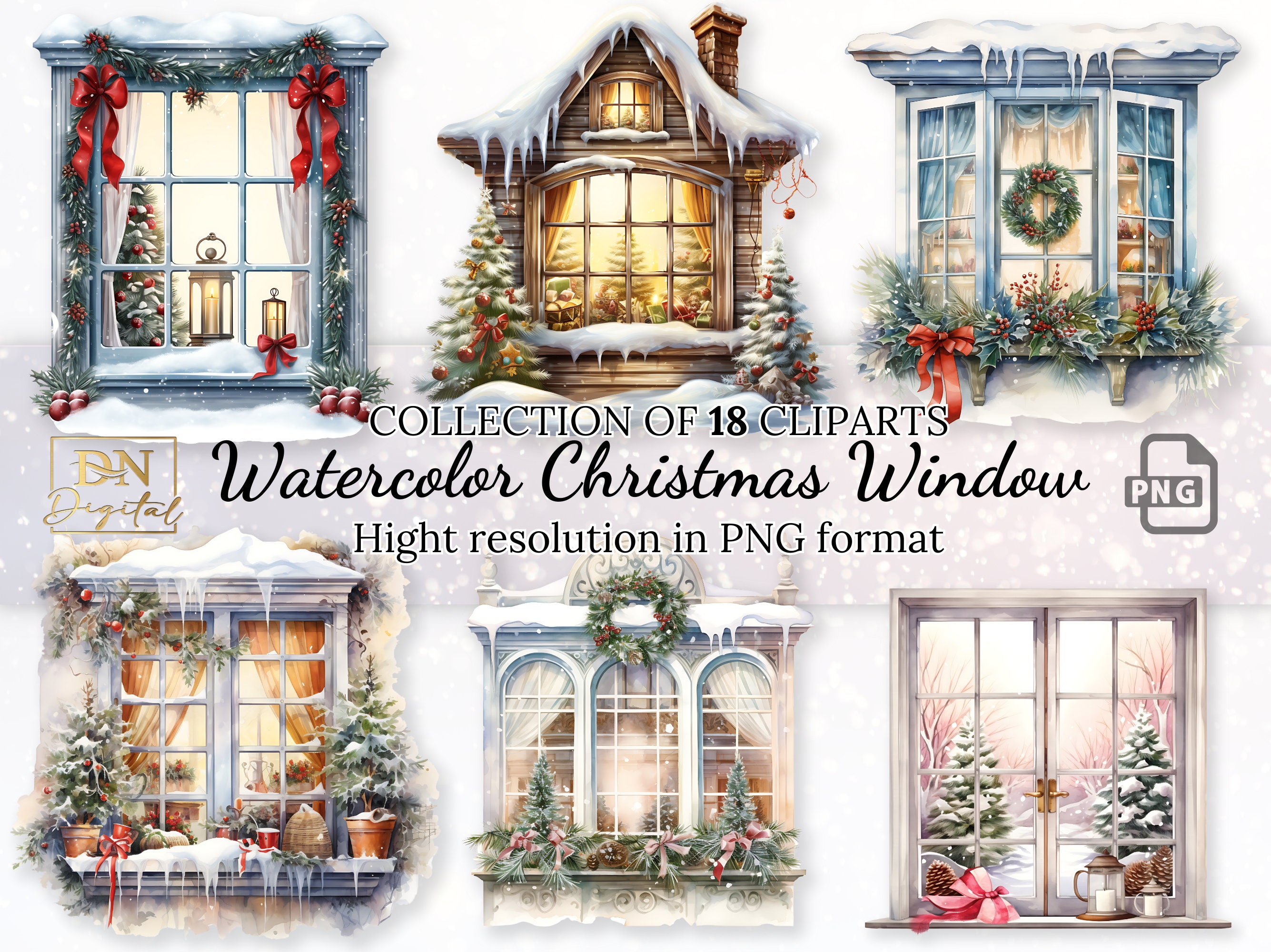 18 Watercolor Christmas Window Clipart Collection for Festive Delights ...