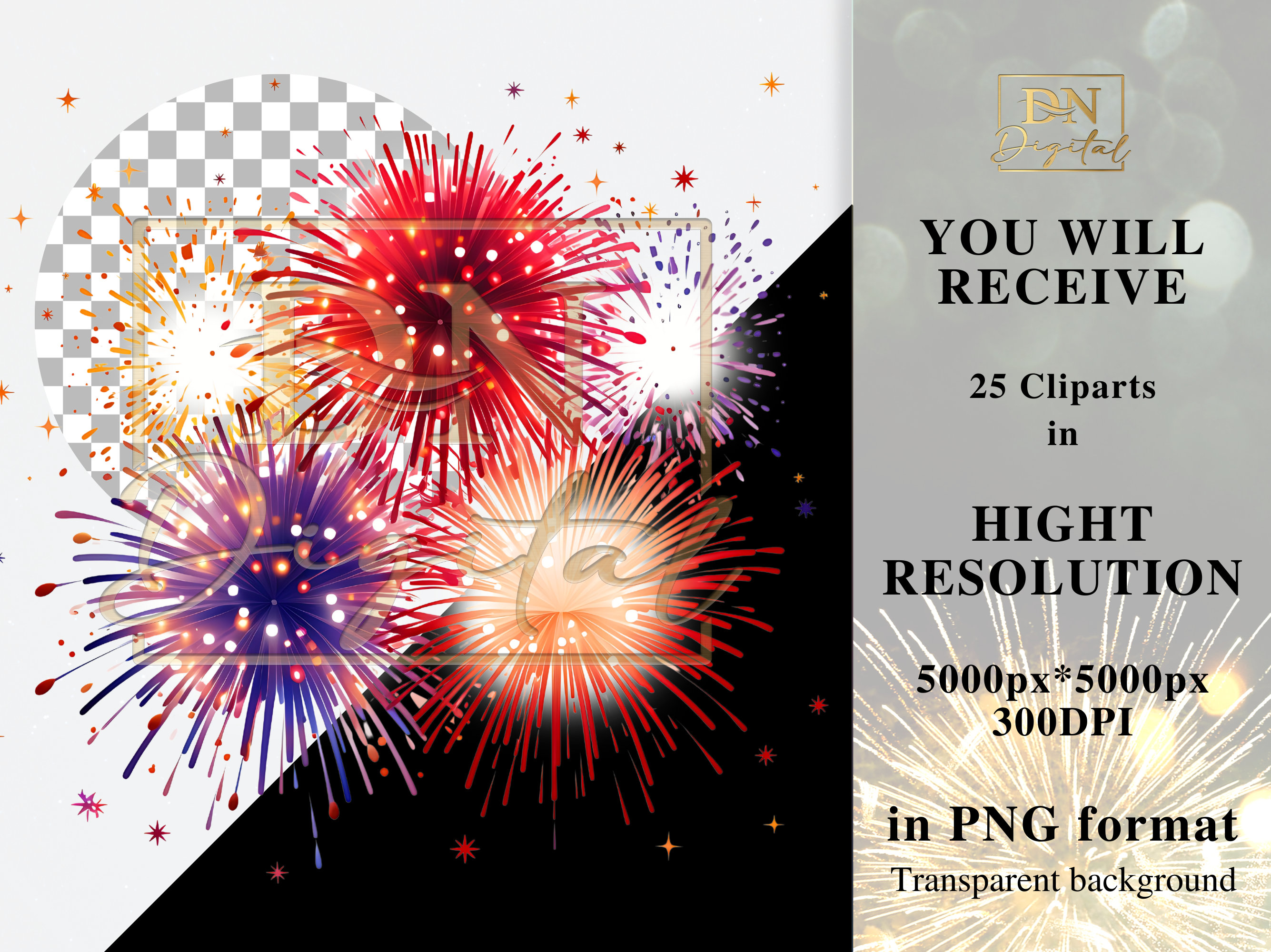 Sparkling Fireworks Clipart Collection With Free Commercial License ...