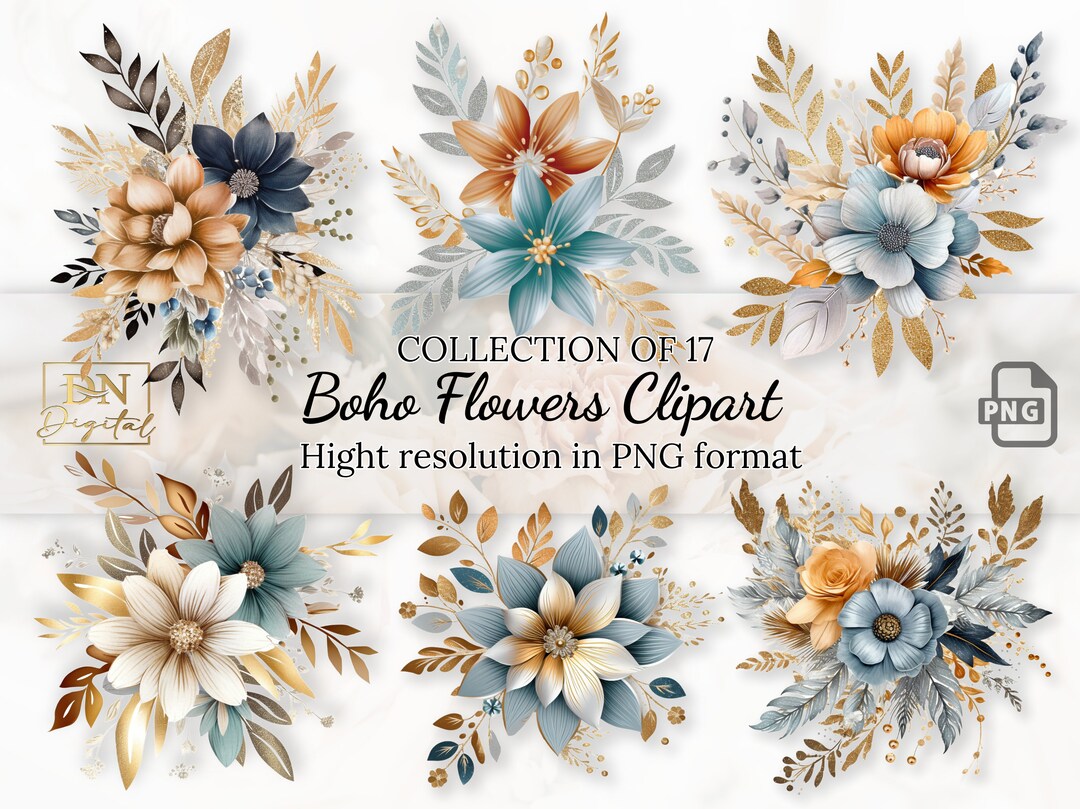 17 Boho Flowers Clipart Collection With Free Commercial License ...
