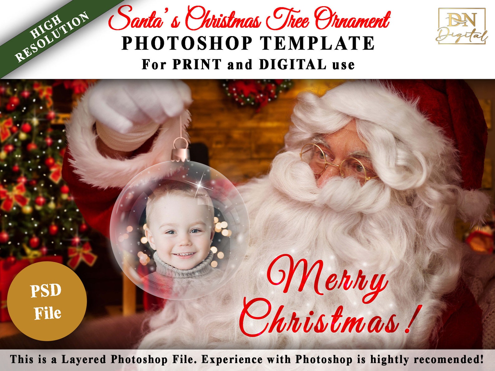 Santa Photoshop Template Santa's Christmas Tree Ornament - Etsy