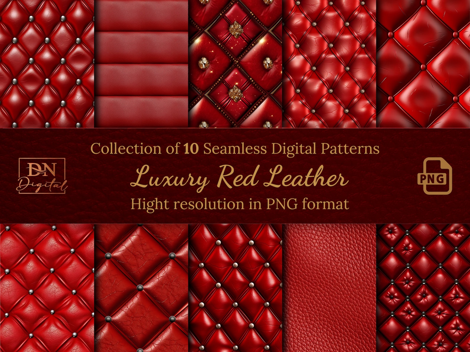 Luxury Red Leather Seamless Digital Patterns Collection • Red Leather ...