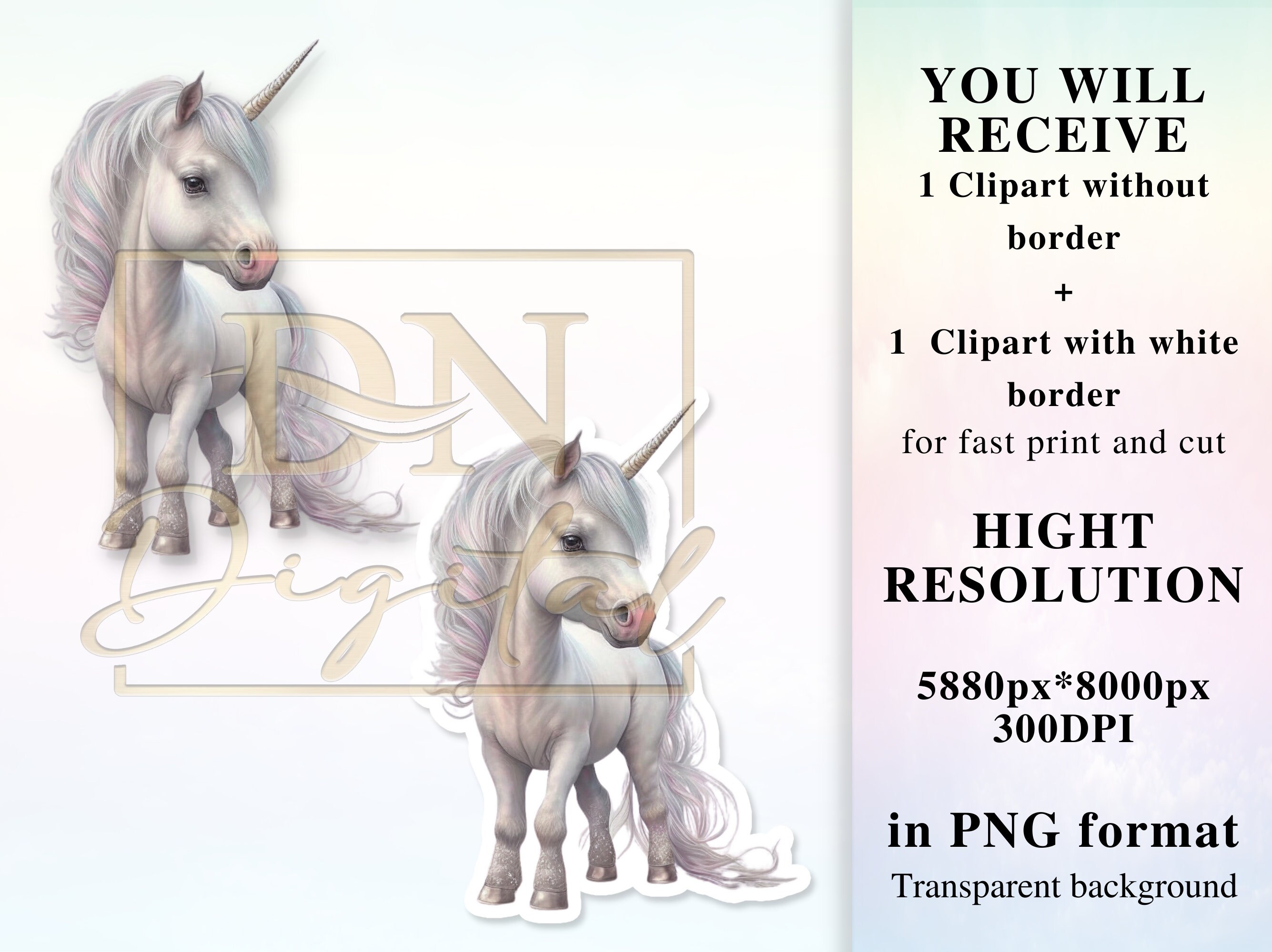 Cute Unicorn Clipart Cute Unicorn Digital Sticker Hight - Etsy