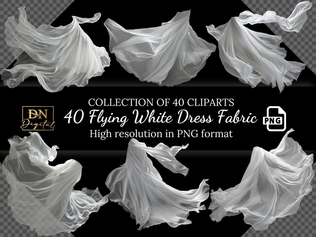 40 Flying White Dress Fabric Overlays Clipart Collection • Flying ...
