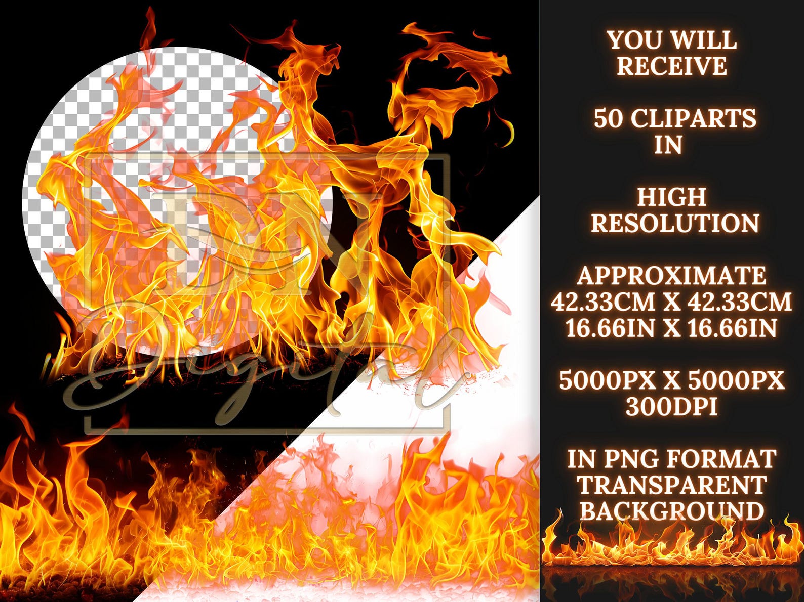 50 Fire Flames Overlays/clipart Collection • Vibrant Fire Flames for ...
