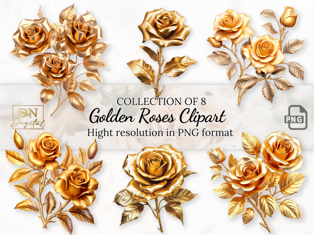 Golden Roses Clipart Collection With Free Commercial License • Metallic ...
