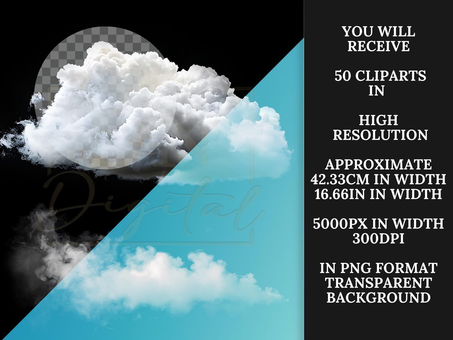 50 Clouds Overlays Clipart Collection • High-resolution Transparent ...
