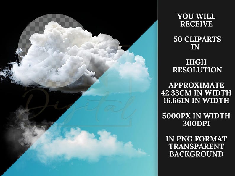 50 Clouds Overlays Clipart Collection • High-resolution Transparent ...