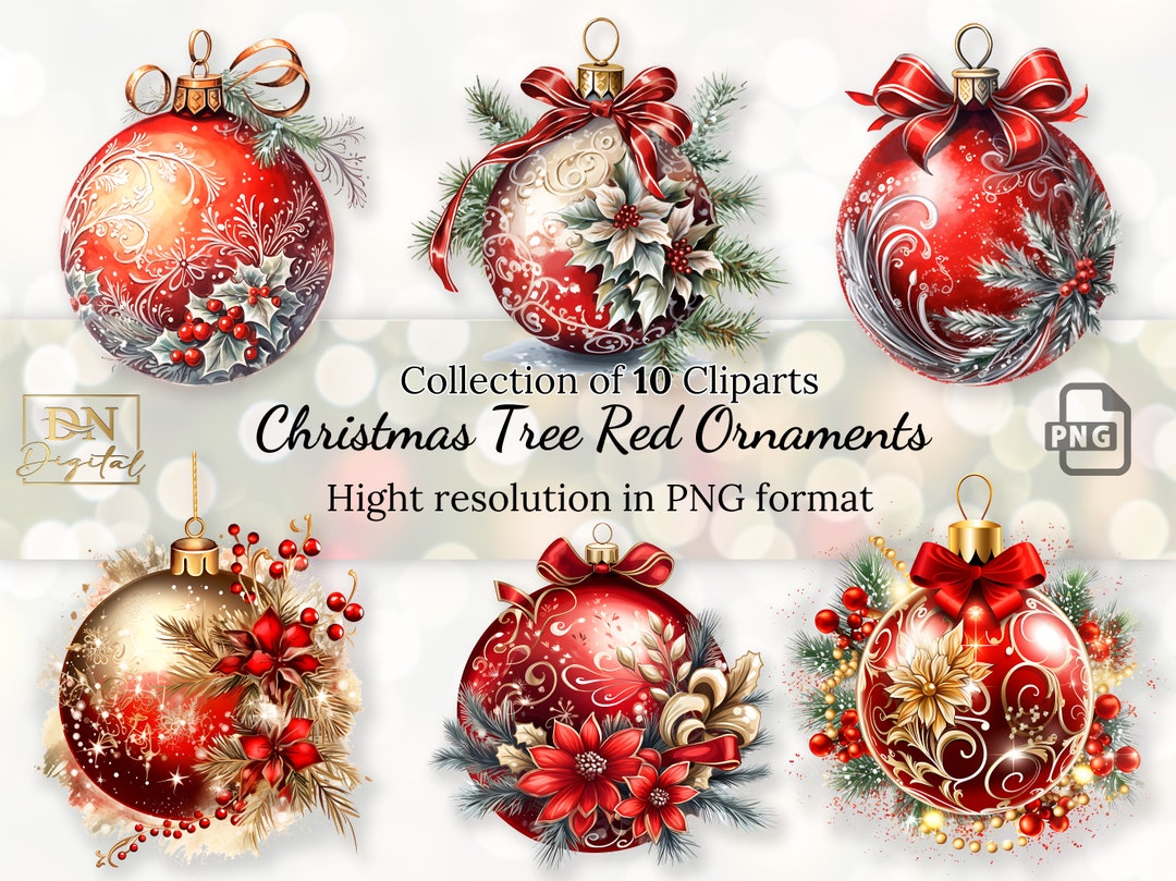 10 Christmas Tree Red Ornaments Clipart Collection • Christmas ...