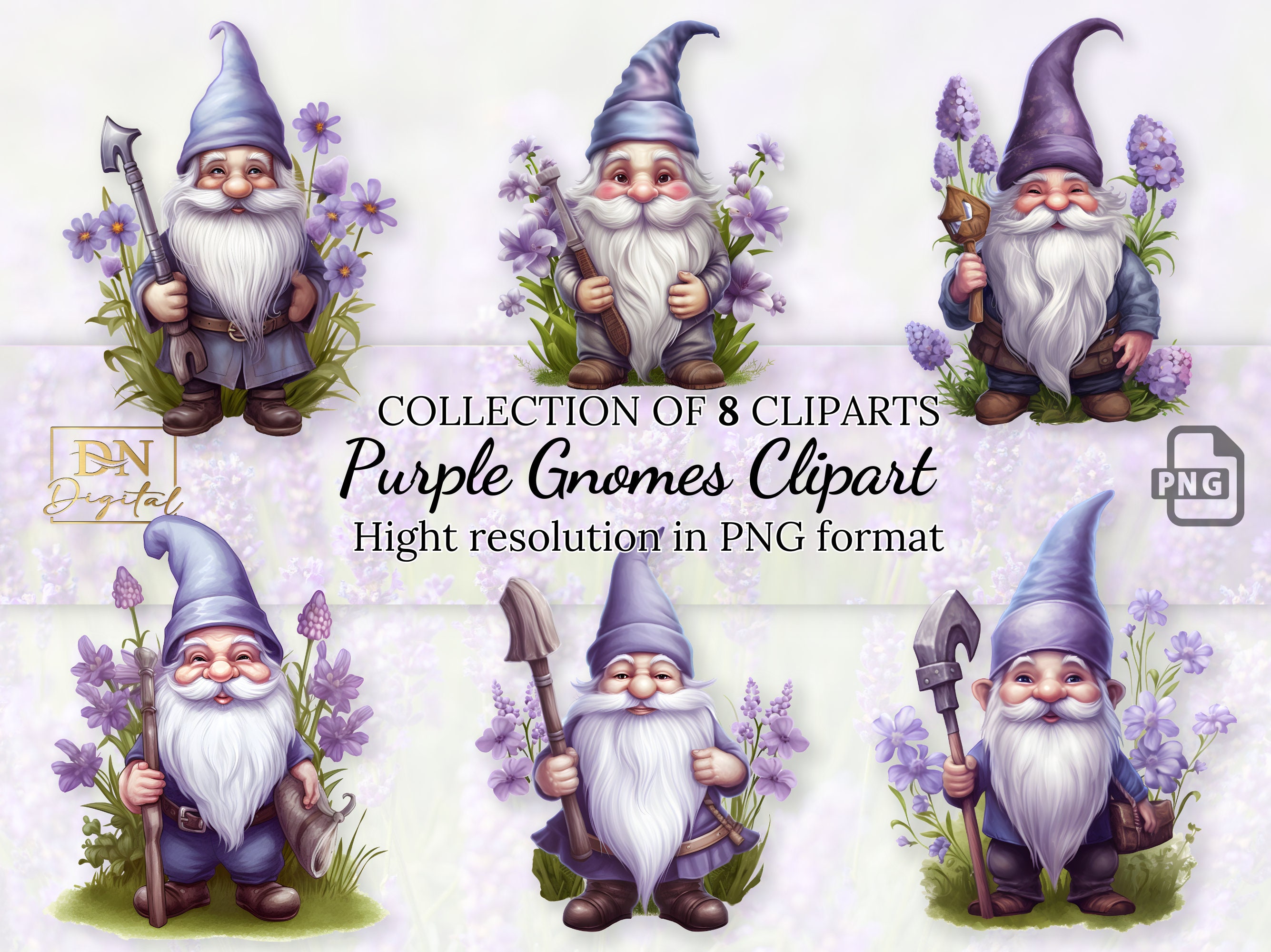 8 Purple Gnomes Clipart Collection With Full Commercial - Etsy