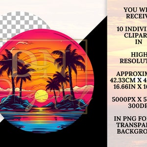 10 Neon Tropical Sunset Clipart Collection With Free Commercial License ...