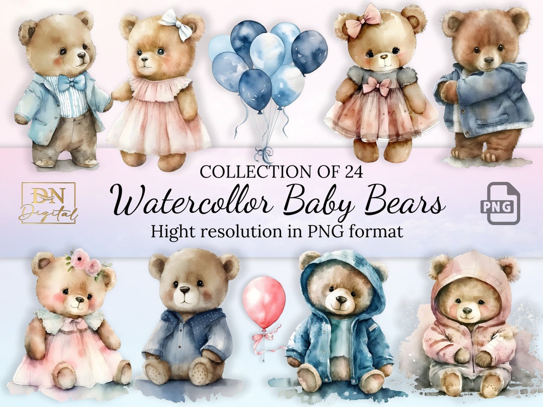 24 Cute Pink and Blue Baby Bears Clipart Beautiful Teddy - Etsy