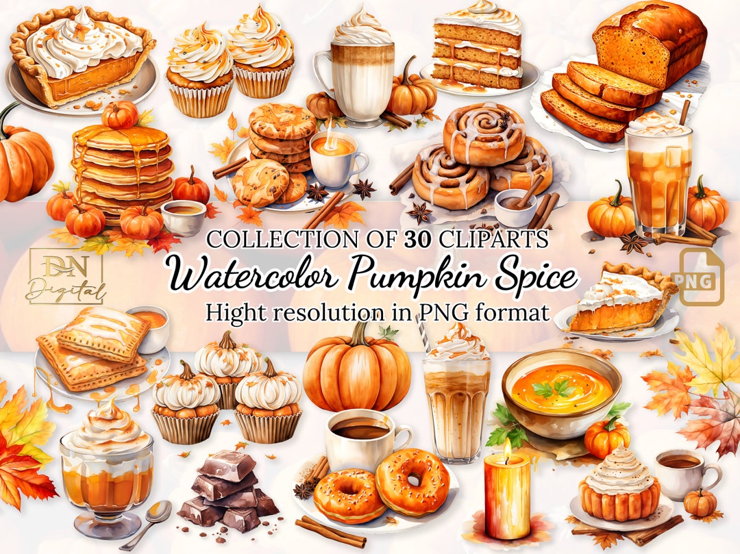 Watercolor Pumpkin Spice Clipart Collection for Commercial Use • Autumn ...