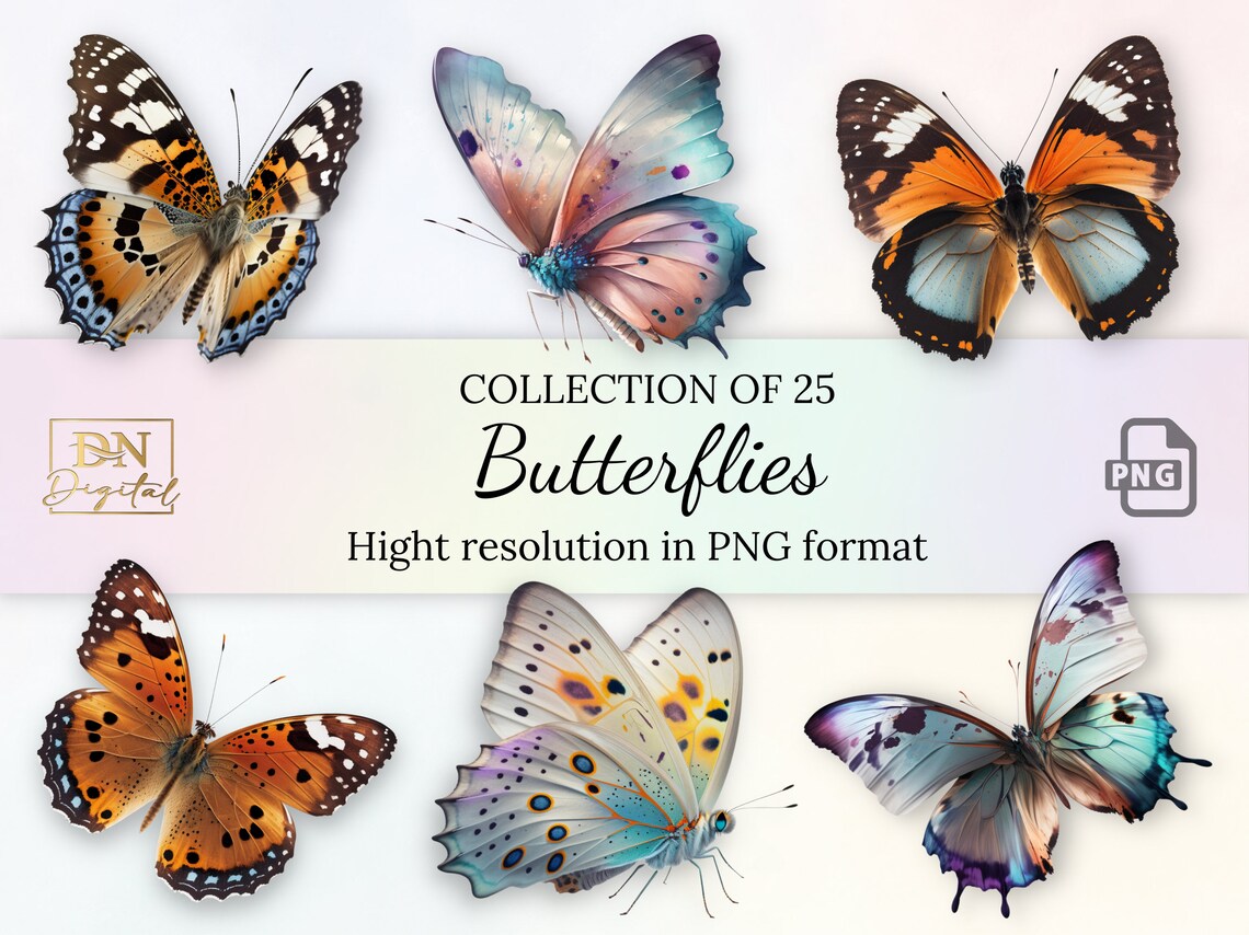 Butterflies Digital Stickers Watercolor Butterflies Clipart - Etsy