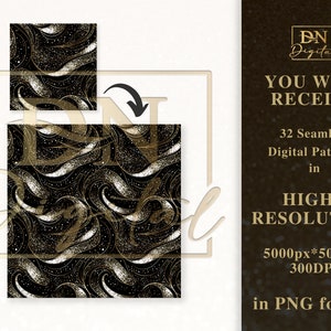 Gold Glitter on Black Background Seamless Digital Patterns Collection ...