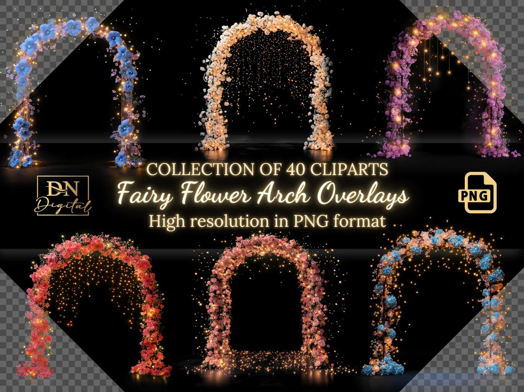 40 Fairy Flower Arch Overlays Clipart Collection • Magical Floral Arch ...