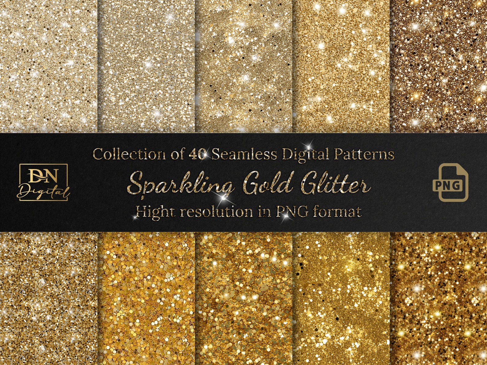 40 Sparkling Gold Glitter Seamless Digital Patterns Collection ...