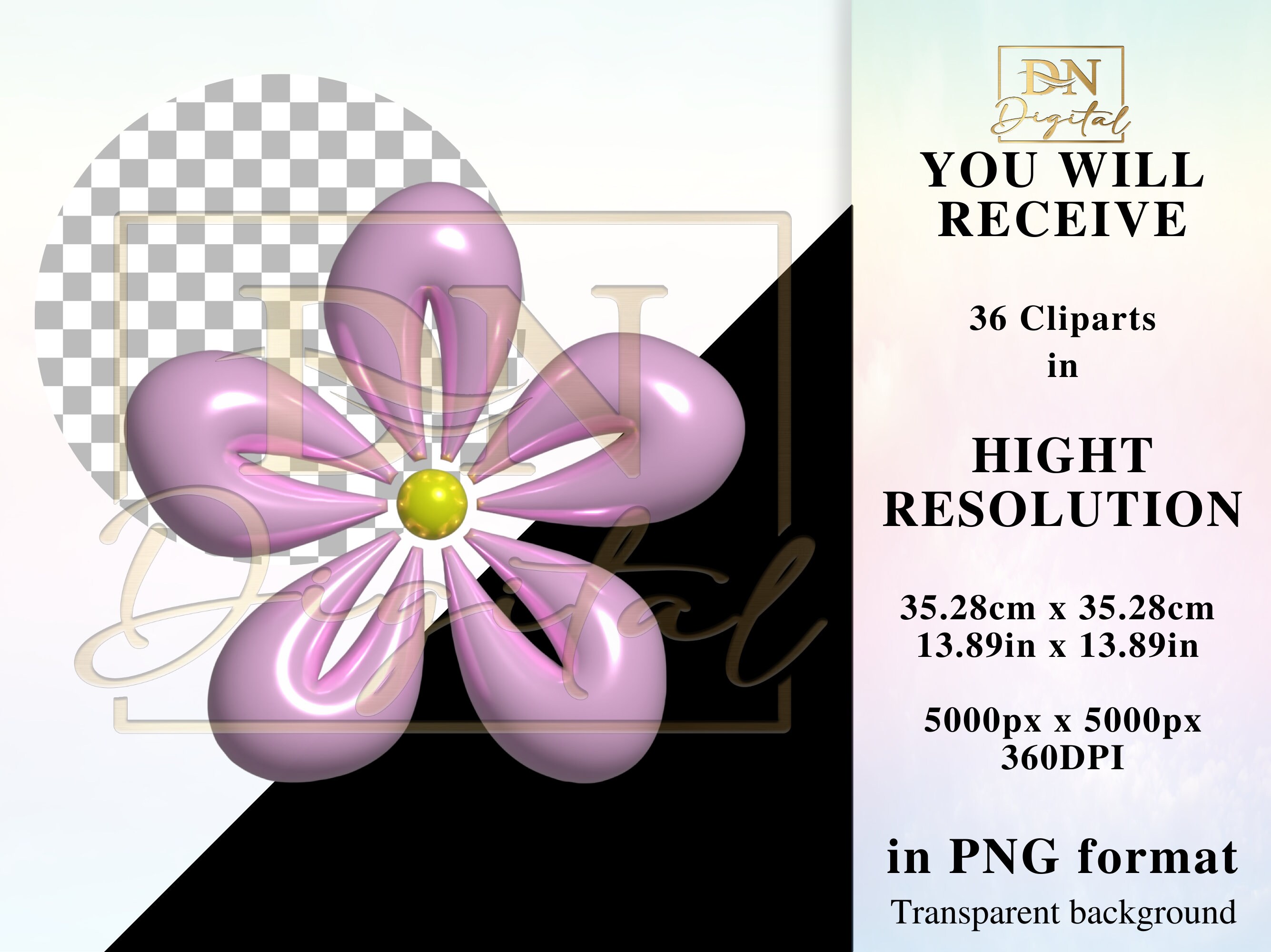 36 Inflated Flowers Clipart Collection • Inflated Flowers in Glossy and ...