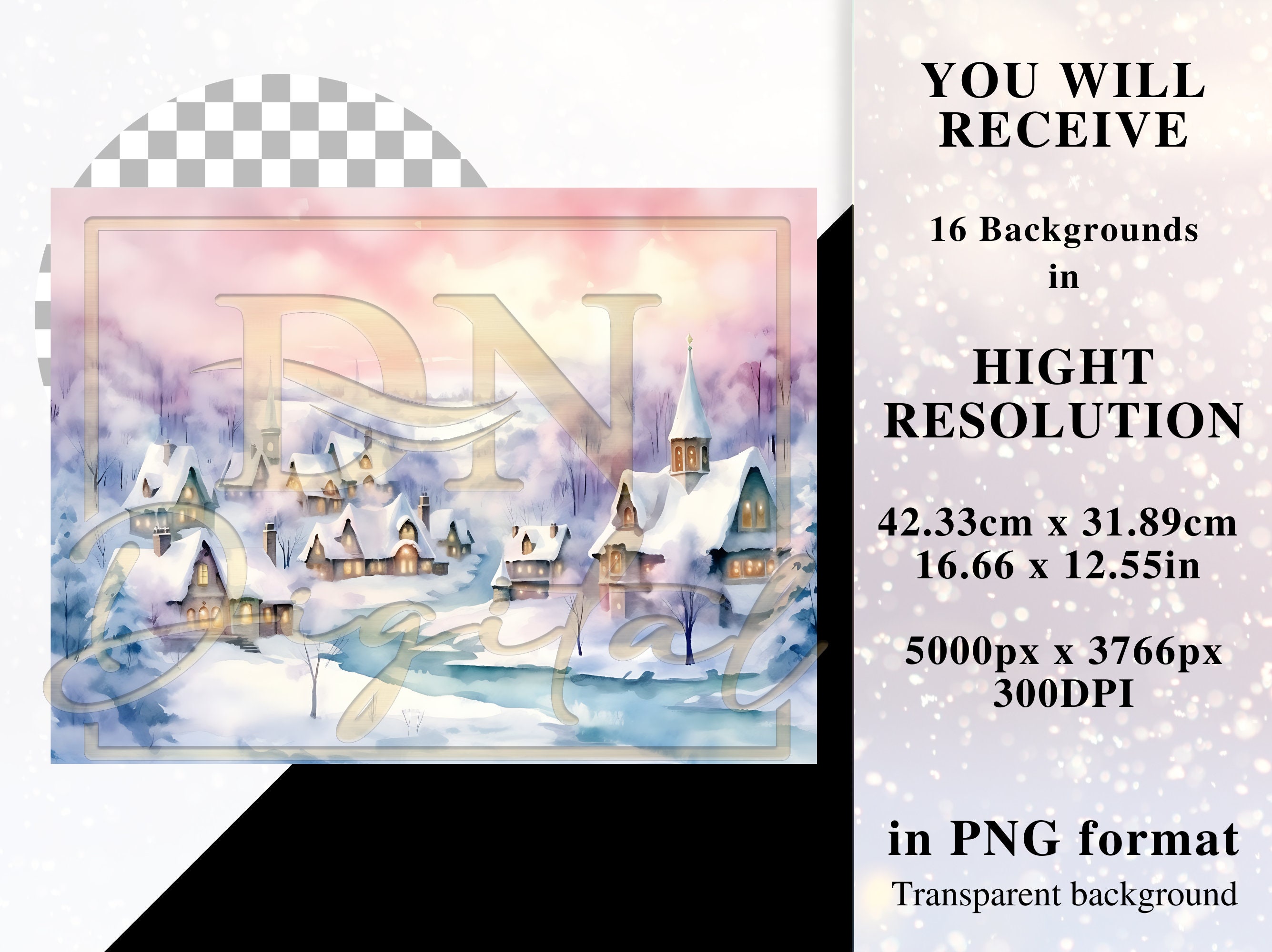 Watercolor Winter Village Background Collection Captivating - Etsy