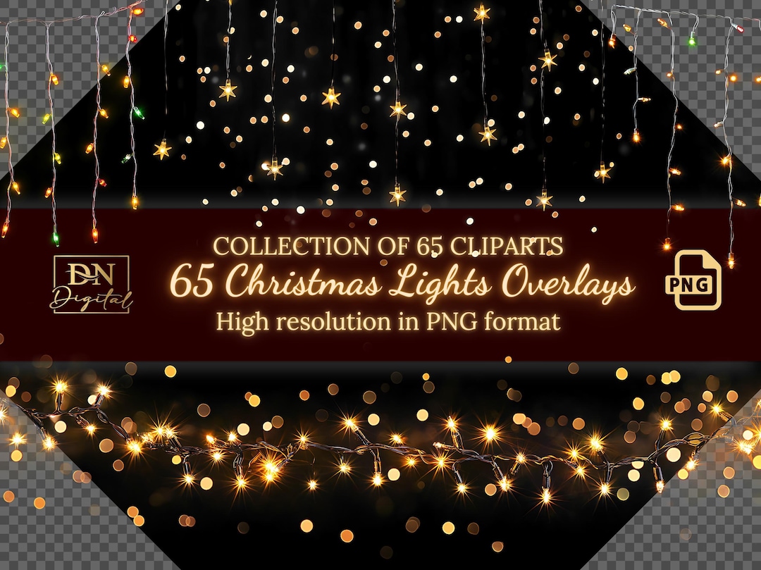 65 Christmas Lights Overlays • Sparkling Lights Clipart • Winter Holiday Lights PNG With ...