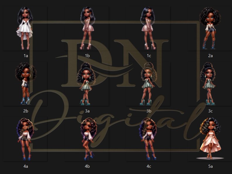 24 Posing Glam Chibi Girls Clipart Collection • Beautiful African ...
